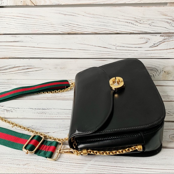 Gucci | Bags | Vintage Gucci Box Bag Black Leather Gold Chain | Poshmark
